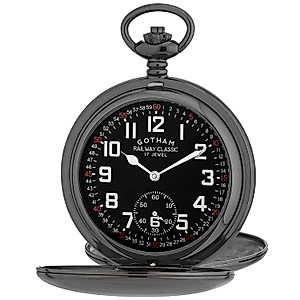 Gotham Men's Gun-Tone Railroad Dial Double Hunter 17 Jewel Mechanical Pocket Watch # GWC18806BBK