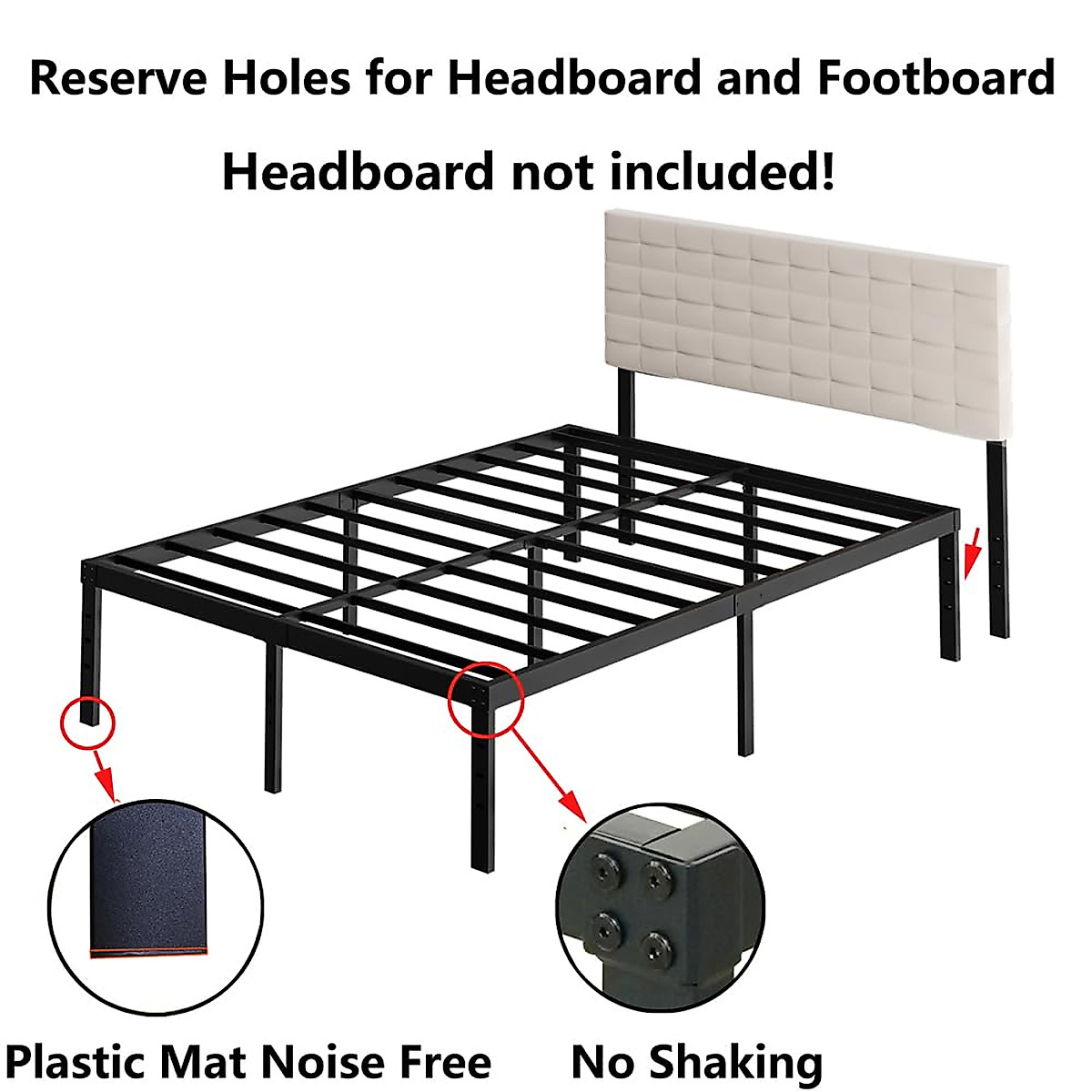 QUALEONA Bed-Frame-Queen, 18 Inch Metal Platform Queen-Size-Bed-Frame, No Box Spring Needed, Heavy Duty Steel Slat Support, Noise Free, Easy Quick Assembly, Black