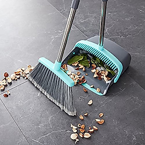 SELPONT tpan Set Broom with Dustpan Combo Set Extendable Long Handle Brooms for Floor Cleaning Upright Standing Dustpans with Teeth Lightweight Dust pan and Brush Combo for Indoor Outdoor