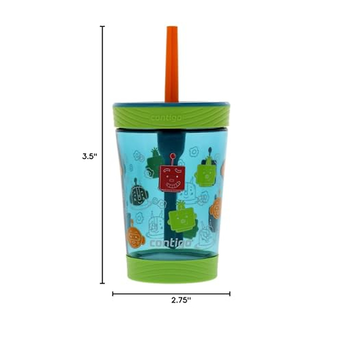 Contigo Kids Spill-Proof 14oz Tumbler with Straw and BPA-Free Plastic, Fits Most Cup Holders and Dishwasher Safe, Juniper Matcha Friend Bots