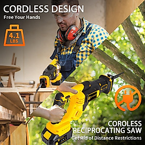 JEXUGK Reciprocating Saw Cordless, 21V 2 x 4.0Ah Battery Brushless Power Cordless Saw, 0-3500 SPM Variable Speed, 8 Saw Blades & Fast Charger Reciprocating Saws for Wood/Metal/PVC Cutting