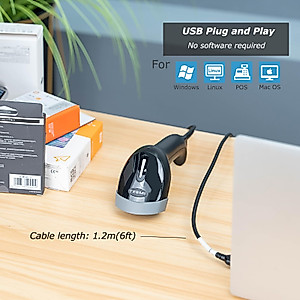 TEEMI 2D Barcode Scanner USB Wired Handheld Inventory Scanner QR Code Scanner PDF417 Data Matrix Digital Bar Code Reader with Virtual COM Feature for for Retails, Office, Warehouse, Library