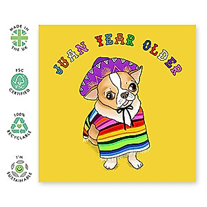 Funny Animal Birthday Card - 'Juan Year Older' - For Mom Dad Husband Wife Him Her Men & Women - Cute Dog - Birthday Cards Joke - Comes With Fun Stickers - By Central 23