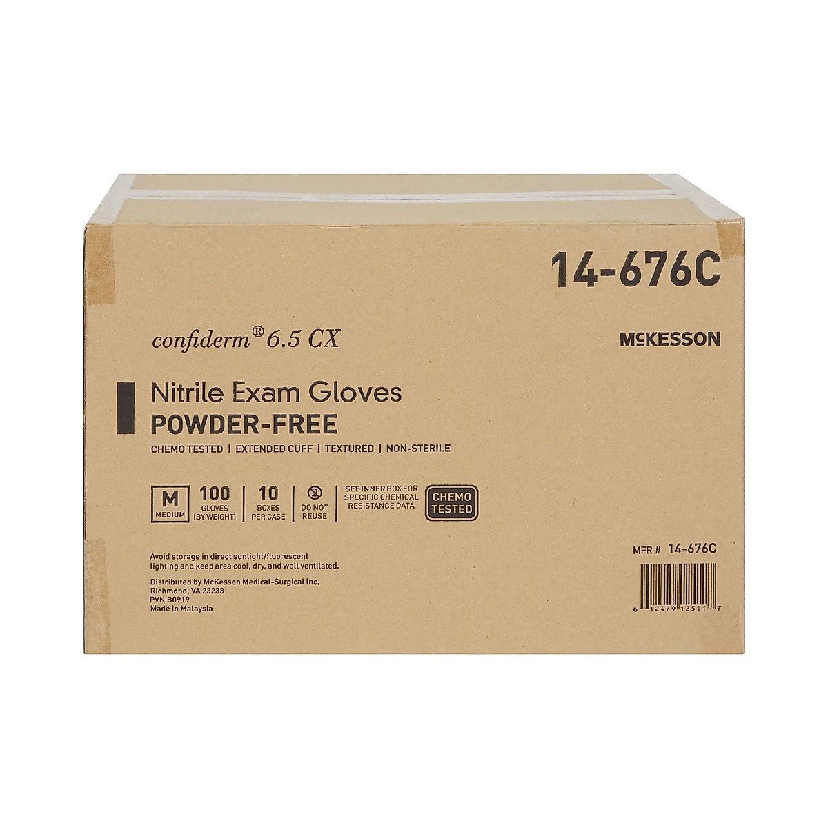 McKesson Confiderm 6.5CX Nitrile Exam Gloves - Powder-Free, Latex-Free, Ambidextrous, Texture, Chemo Tested, Light Blue, Extended Cuff, Size Medium, 100 Count, 10 Boxes, 1000 Total