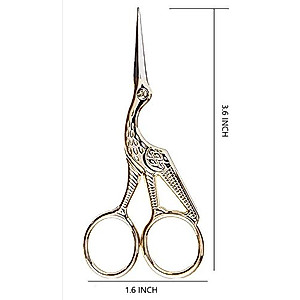 3.6" Stainless Steel Tip Classic Stork Scissors Crane Design Sewing Scissors DIY Tools Small Shear for Embroidery, Craft, Needle Work, Art Work Everyday Use Gold Scissors