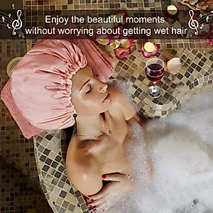 Shower Cap For Women Men 3PCS Shower Caps For Women Waterproof Extra Large Shower Cap Big Lined Rbersea Jumbo Reusable Shower Cap Long Hair Bonnet Set For Kids With Black Gold Pink Bath Cap Adjustable