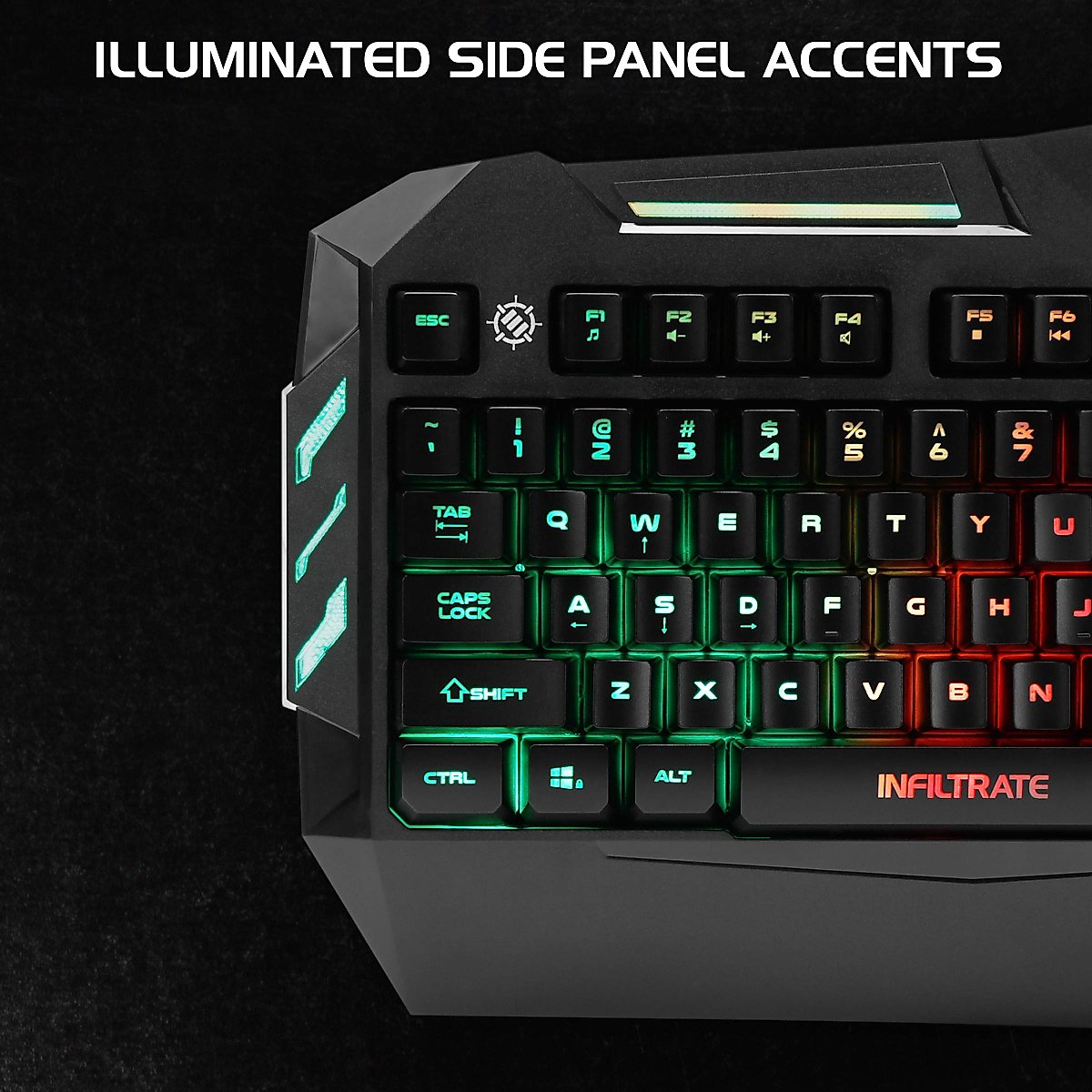 ENHANCE Infiltrate KL1 LED Gaming Keyboard - Multi Color Backlit Keyboard with 2 Lighting Modes, Spill Resistant Design, USB Braided Cable - 19 Key Rollover, Anti-Ghosting, & Multimedia Keys