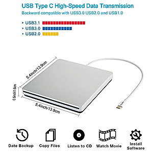 VikTck External CD DVD Drive USB C Ultra Slim Portable CD DVD RW/ROM Burner Writer Player Superdrive for MacBook Pro Air iMac Laptop Mac os Windows 10