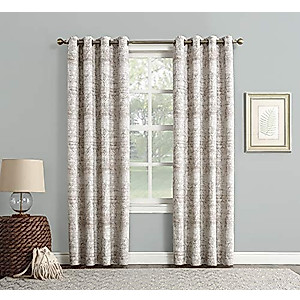 Sun Zero Darren Distressed Woven Jacquard Blackout Grommet Curtain Panel, 50" x 84", Camel