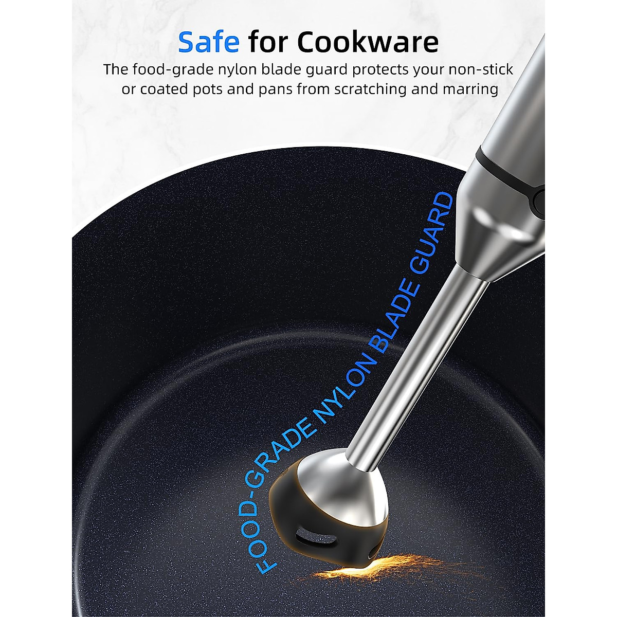 Immersion Blender, Heavy Duty Copper Motor, Stainless Steel Smart Stick with Egg Beaters, Potato Masher, Chopper/Food Processor