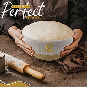 Banneton Bread Proofing Basket - Sourdough Proofing Basket Set of two - 9 &10 Inch Round - Bread Proofing Basket with Dough Scraper, Bread Lame, and Linen Liner - Sourdough Banneton Basket
