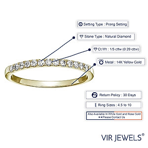 Vir Jewels 1/5 carat (ctw) Diamond Wedding Anniversary Band for Women, Half Eternity Round Diamond Engagement Ring 14K Yellow Gold Prong Pave Set 0.20 cttw, Size 4.5
