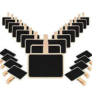 48 PCS Chalkboard Signs with Stand, Wooden Clip - Reserved Table Signs Board - Mini Chalkboard Signs for Food, Memo, Note Taking, Label Signs, Party - Food Labels for Party Buffet