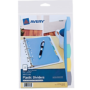Avery 16180 Write & Erase Plastic Dividers, 5-Tab, 5 1/2 x 8 1/2