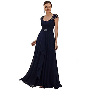 Ever-Pretty Women's Cap Sleeve Floral Lace V-Neck Maxi Summer Dress for Women Navy Blue US6