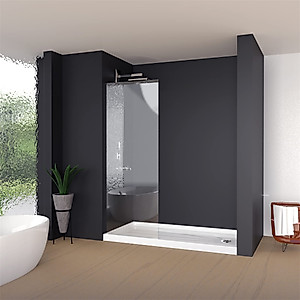 CKB 60 in. L x 30 in. W Right Drain Shower Base, Single Threshold Shower Pan with Slip Resistant Textured Surface, White