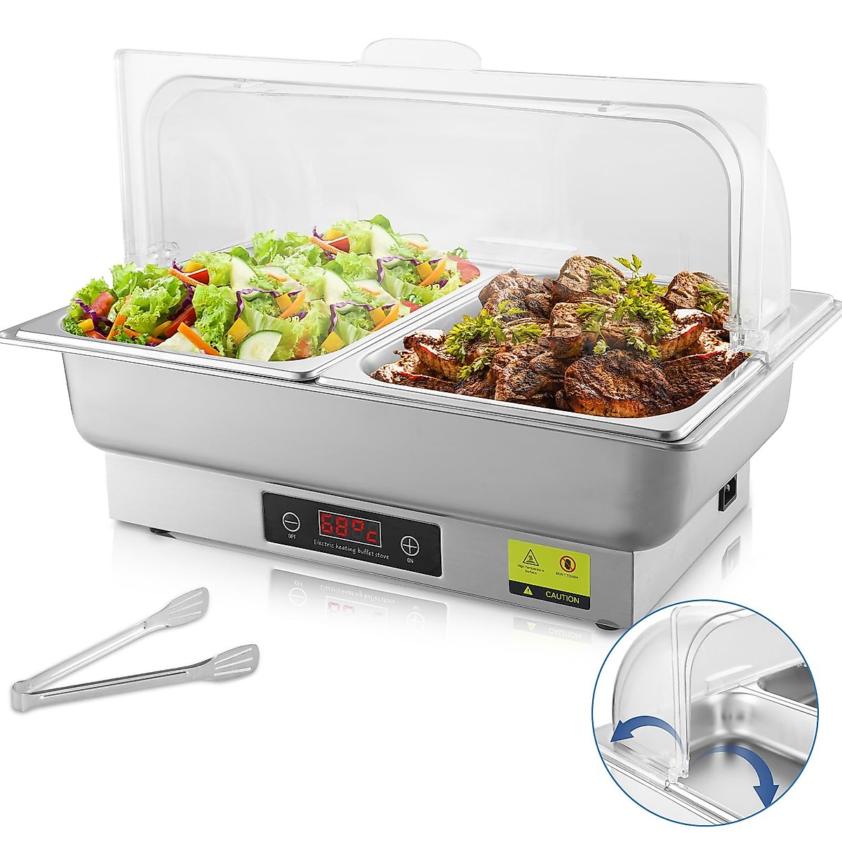 THXSUN Electric Chafing Dish, 2 x 4.5QT Half Size Electric Chafing Dish Buffet Set with Digital Adjustable Temp 0°C~100°C, 700WBuffet Servers and Warmers with Roll Top & Temp Display for Catering