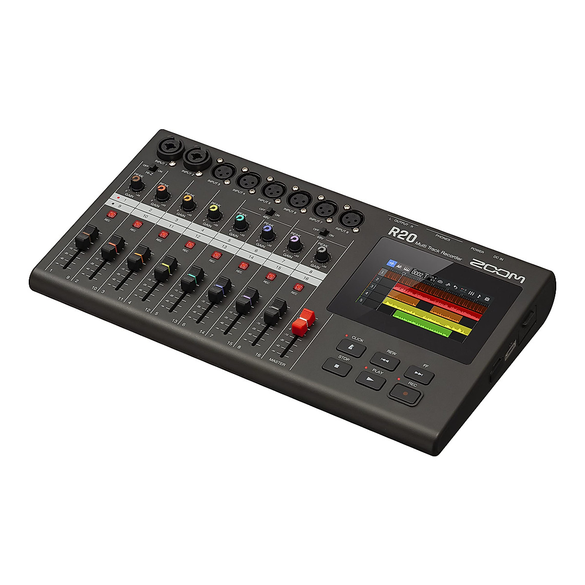 Zoom R20 Multi Track Tabletop Recorder, with Touchscreen, Onboard Editing, 16 Tracks, 6 XLR Inputs, 2 Combo Inputs, Effects, Synth, Drum Loops, and USB Audio Interface.