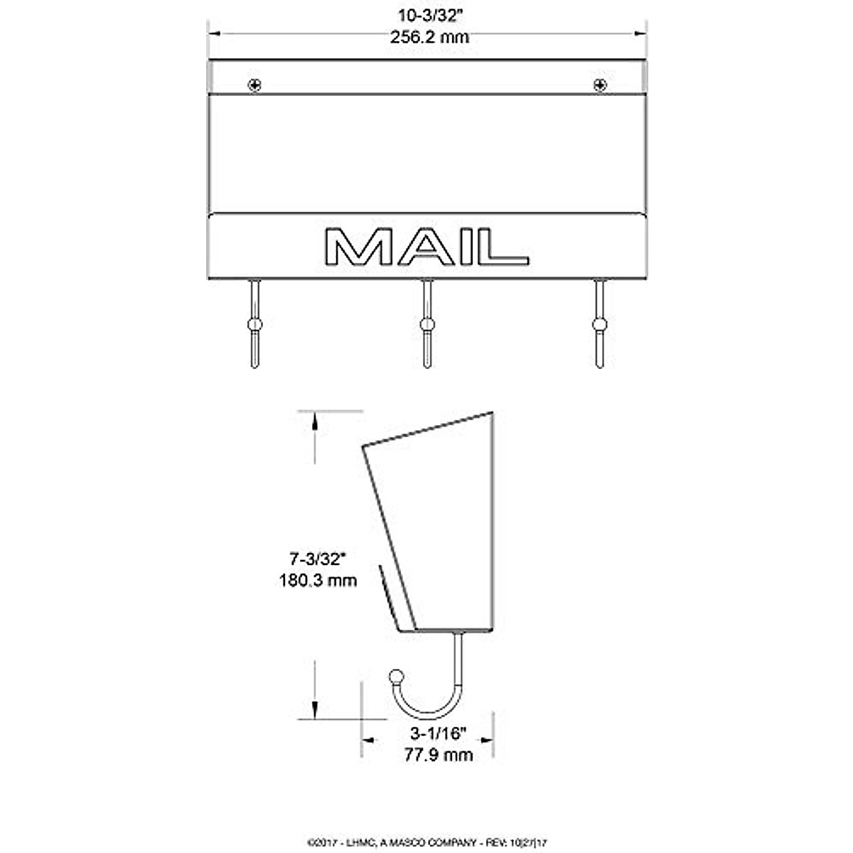 LIBERTY MAILHLD-WSN-R Classic Mail Holder with 3 Hooks, 10"