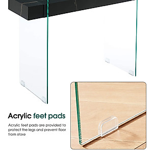 ivinta Glass Console Table with Storage, Small Black Faux Marble Entryway Table for Living Room, 39.4" Modern Sofa Table for Foyer, Hallway, Bedroom