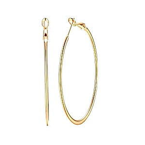 Dainty 70mm 14K Yellow Gold Silver Big Large Hoop Earrings For Women Sensitive Ears Fashion Round Circle Huggie Hypoallergenic Hoops 3 Inch Minimalist Hooped Gifts Bff Birthday (Yellow Gold)