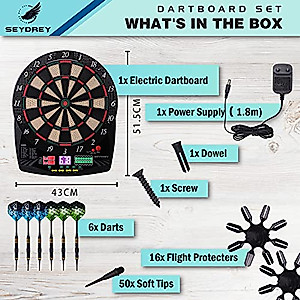 Electronic Dart Board, Soft Tip Dartboard Set with 6 Darts 50 Soft Tips, LCD Display, Power Adapter, Throw Line