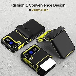 Galaxy Z Flip 4 Case Wallet with Hinge Protection [ Card Slot ] Samsung Galaxy Z Flip 4 5G Case with Card Holder Shockproof Protective TPU Silicone Phone Cover (Black-Green)