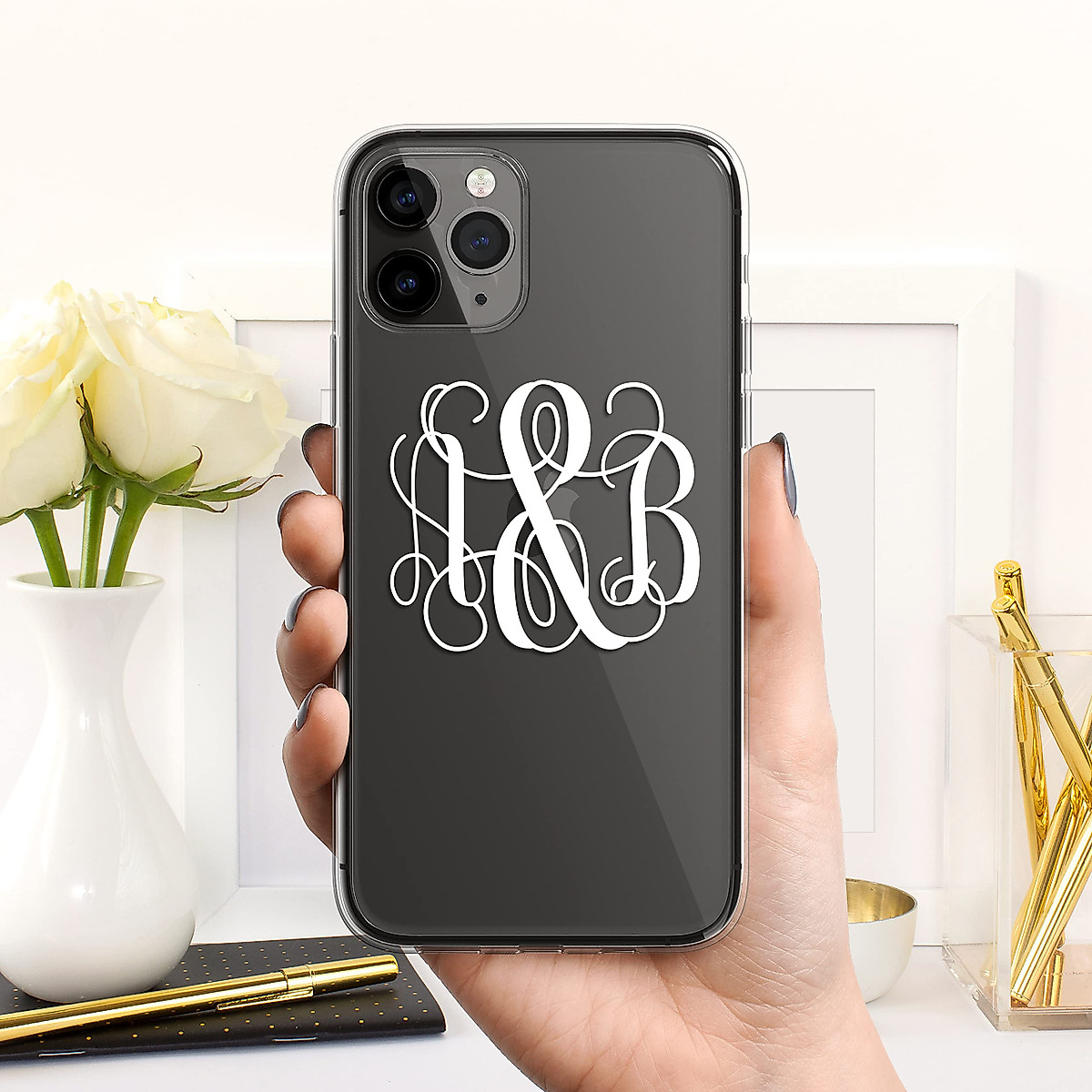 Case Charming Monogrammed Phone Case for iPhone 15 Pro Max 14 13 mini 12 11 Xs Xr X 10s 10r 10 8 Plus 7 Se Personalized Custom Initials Clear Transparent Cover