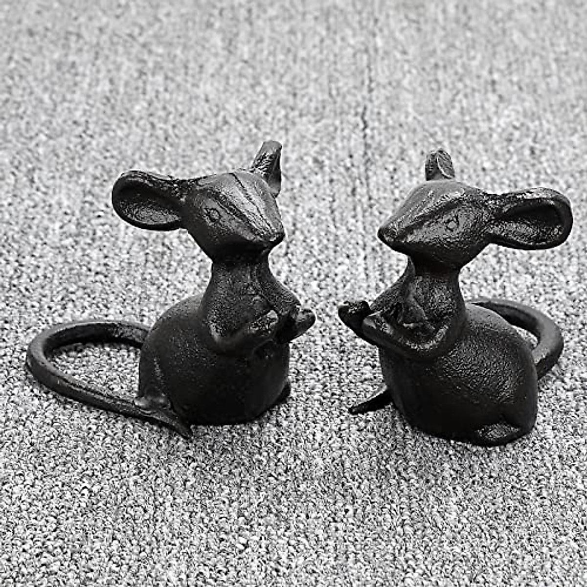 OwnMy 2 Cast Iron Cute Mouse Figurine Sculpture Black Mice Statues Carved Desktop Ornaments Figurines, Decorative Creative Animal Figurine Indoor Outdoor Statues for Garden Patio Yard Home Decoration