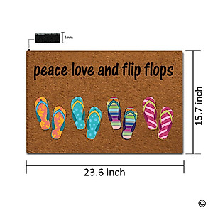 MsMr Funny Door Mat Entrance Floor Mat Peace Love and Flip Flops Non-Slip Doormat Welcome Mat 23.6 inch by 15.7 inch Machine Washable Non-Woven Fabric