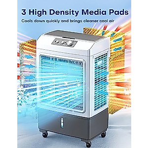 Evaporative Air Cooler, Breezewell 2100 CFM Outdoor Air Conditioner, 8 Gallon Windowless Air Conditioner for Room w/ 3 Speed, 4 Ice Pack, 4 Scroll Casters, Swamp Cooler for Outdoor Indoor Use