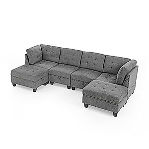 FULife Free Combination Modular Sofa Reversible Sectional Couch Oversized U Shaped Sofá Upholstery Deap Seat Sleeper Couches Bed with Storage for Living Room,2 Single Chair,Two Corner,Double Ottoman