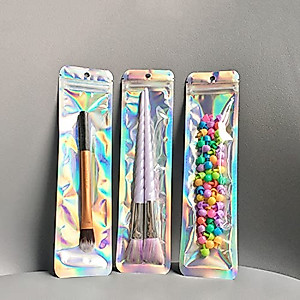 100pcs Holographic Ziplock Packaging Storage Bag Pen Packaging Bags for Small Business-2.4x9 inch Resealable Smell Proof Storage Bags for Packaging Lipgloss,Jewelry,Cosmetic,Candy