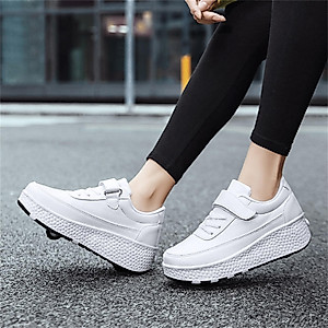 Sanearde Roller Skate Shoes with Two Wheels High Heels for Kids Technical Toddler Sneakers Unisex-Child Footwear Show Gift White