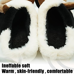 Cow Slippers for Women, Men Cute Animal Fuzzy Slippers, Cotton Plush Winter Indoor Outdoor Soft Cozy Slides for Bedroom Living Room House Pink