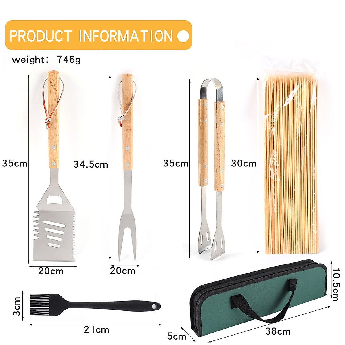 CYXI 6 PCS Complete Barbecue Tool Set with Storage Bag - BBQ Tools Set,Grill Accessories, Portable Grilling Utensil Kit, for Travel, Picnics, RVs, Camping, BBQs, Parties