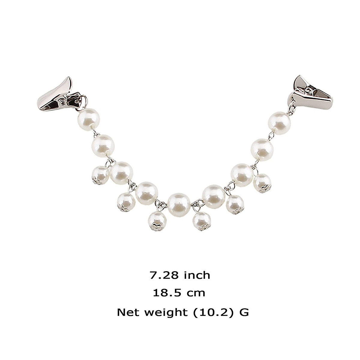 COLORFUL BLING Pearl Crystal Sparkling Teardrop Chain Dresses Shawl Clip Retro Sweater Collar Clips Retro Cardigan Clip Shawl Clips Glove Clips Clasp Dress Shirt Brooch Clip for Men and Women-4