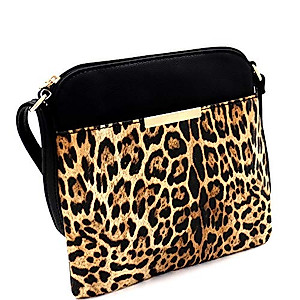 Trendeology Leopard Print Vegan Leather Tassel Accent Multi Pocket Small Medium Crossbody (1Leopard Print Pocket - Red)