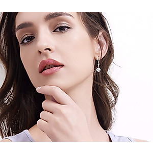 Drop Dangle Earrings 925 Sterling Silver Hook with 9MM 2.75ct CZ and 2pcs Small Cubic Zirconia Design 14K White Gold Plated Hypoallergenic Gorgeous Gift for Women and Girls (White gold)