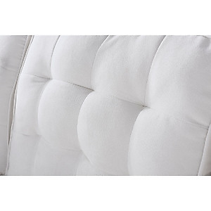 LCH Chesterfield, 86.6” Flare Sofa, Tufted 3 Seater Furniture, Velvet Couch with Scroll Arms and Nailhead for Living Room, Bedroom, Office, Apartment (Beige)