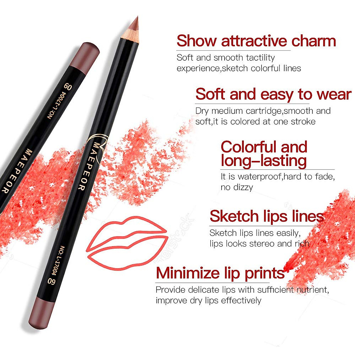 MAEPEOR Matte Lip Liner 12 PCS Nude Brown Series Highly Pigmented and Smoothly Velvet Lipliner Pencil Set Long Lasting and Waterproof Durable Lip Liners (12PCS-1)