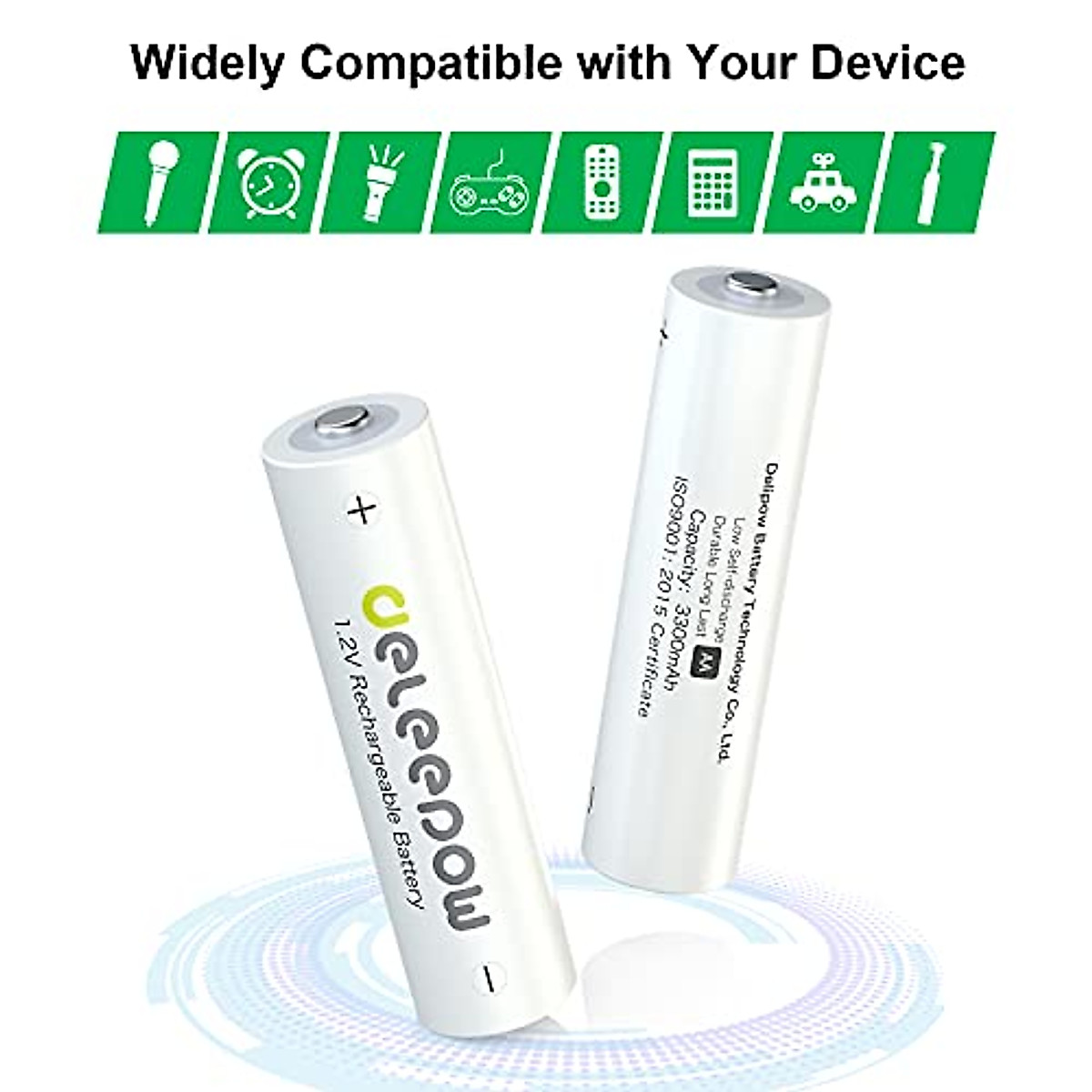 Deleepow Rechargeable AA Batteries Nimh 3300mAh 1.2V Batteries Double A Rechargeable High Capacity 1200 Cycles Pack of 8
