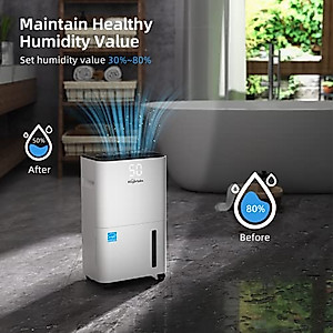 HOGARLABS 3500 Sq. Ft 50 Pint Energy Star Dehumidifier for Home Basements Bedroom Bathroom | Dehumidifiers with Drain Hose for Medium to Large Room | Intelligent Humidity Control | Quiet & Energy Efficient