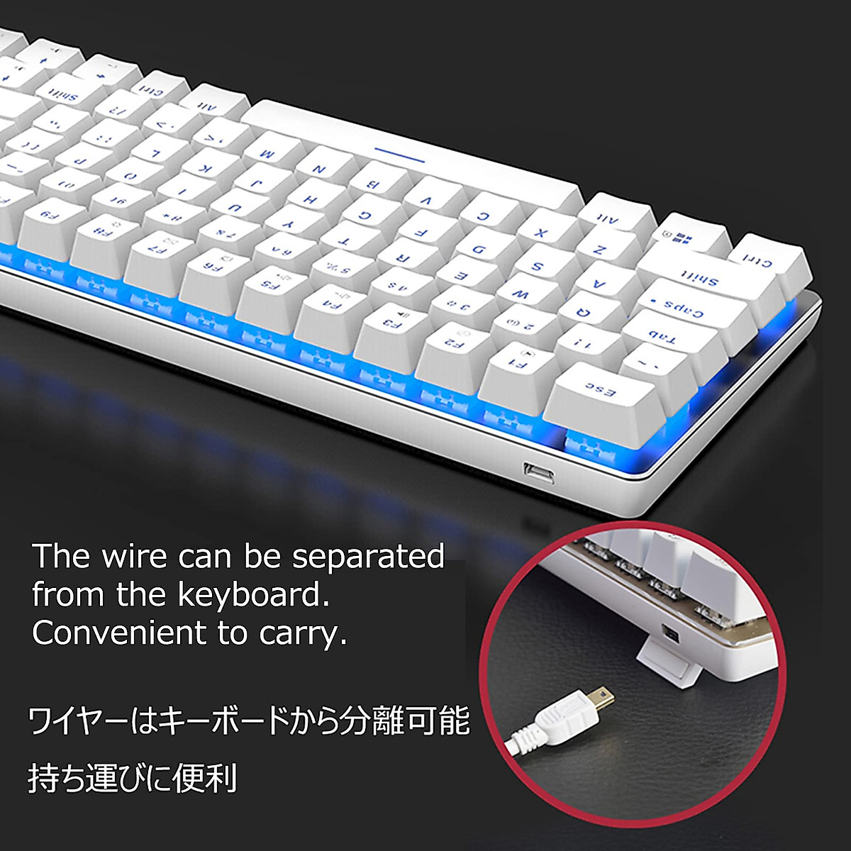 Lomiluskr AK33 Wired Mechanical Keyboard, 82-Keys Compact Mechanical Gaming Keyboard with Anti-ghosting Keys, Small and Portable (Blue Switch/Blue Backlight, White)