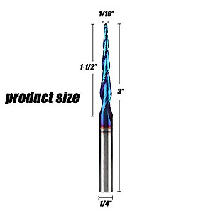 Jiiolioa ZQ21A3 CNC Router Bits 2D&3D Carving 3.6 Deg Tapered Angle 2 Flute Ball Nose 1/4" Shank 1/16"X1 1/2"X1/4"X3"