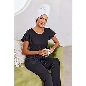 Ekouaer 2 Pack Womens Pajama Sets Short Sleeve with Long Pajama Pant Set Soft Sleepwear Printed Pj Lounge Set with Pockets