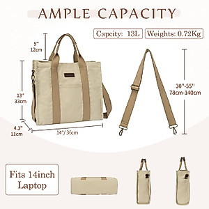 VASCHY Canvas tote bag, Casual Reusable Work Totes for Women Teachers with Zippers Pockets Crossbody Shoulder Bag Purse Apricot