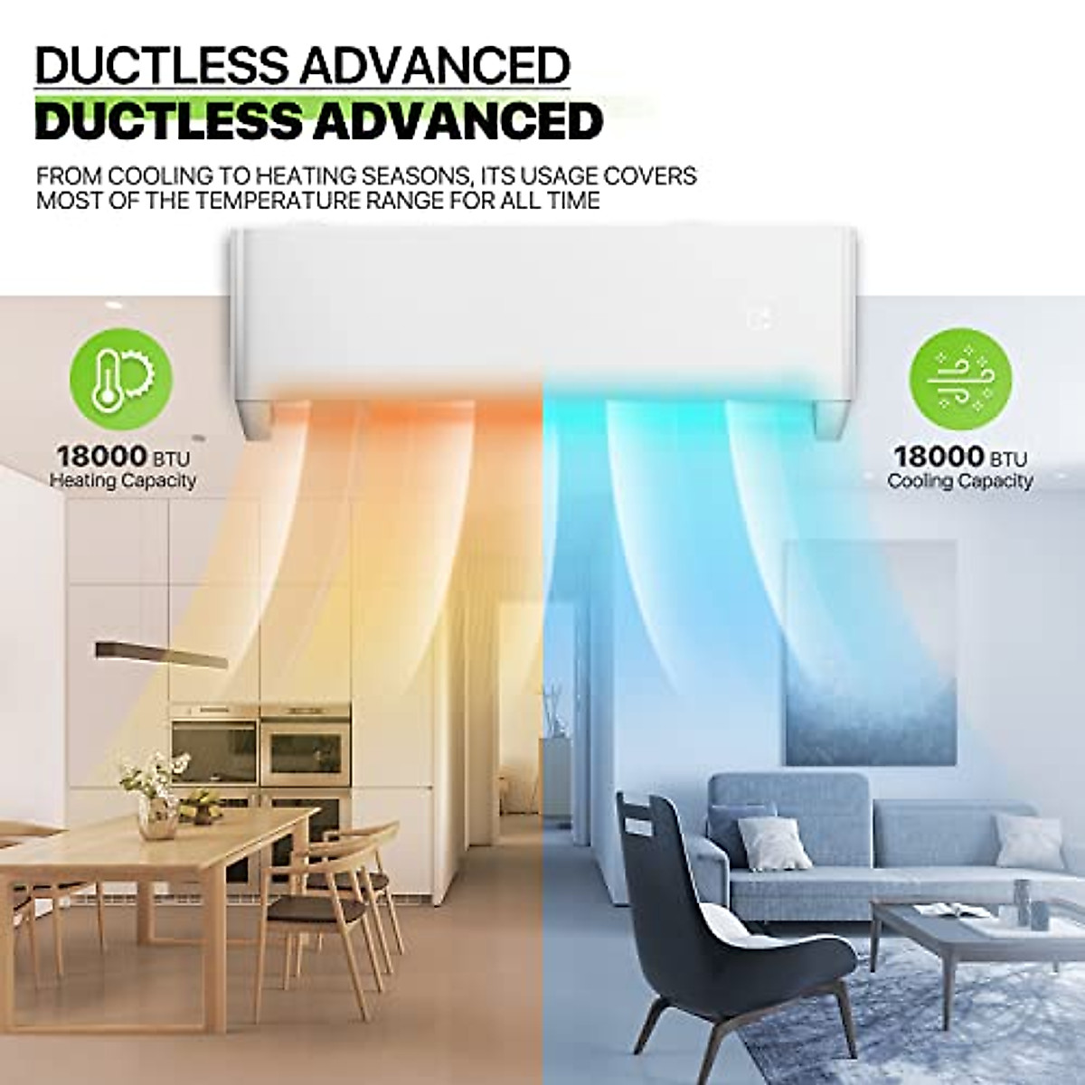 Magshion 18,000 BTU Mini Split Air Conditioner, Wall Mounted 208/230V AC with Heat Pump & Washable Filter & Installation Kits, 21.5 SEER2 - Cools Rooms up to 1000 Sq. Ft