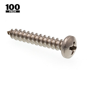 Prime-Line 9019852 Sheet Metal Screw, Self-Tapping, Pan Head Phillips, #8 X 1 in, Grade 18-8 Stainless Steel, Pack of 100