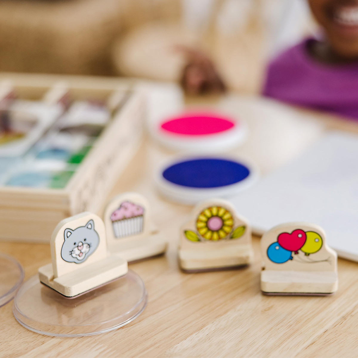 Melissa & Doug My First Wooden Stamp Set Favorites (8 Stamps with Handles, 2 Washable Ink Pads) Wooden Kids Stamps With Handles Set, For Kids Ages 3+